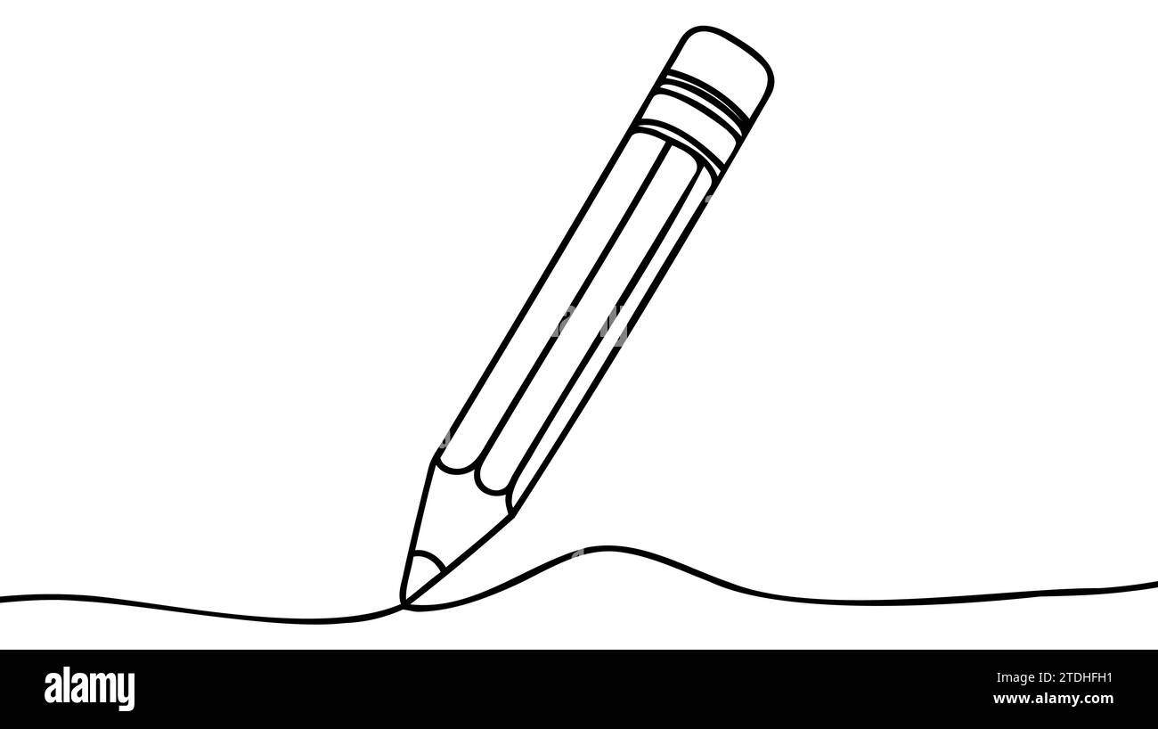 Continuous one line drawing wooden pencil for writing on paper. Back to ...
