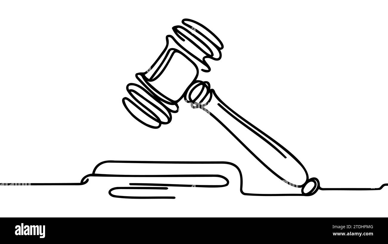 Judge's gavel continuous one line drawing minimalism design isolated on ...