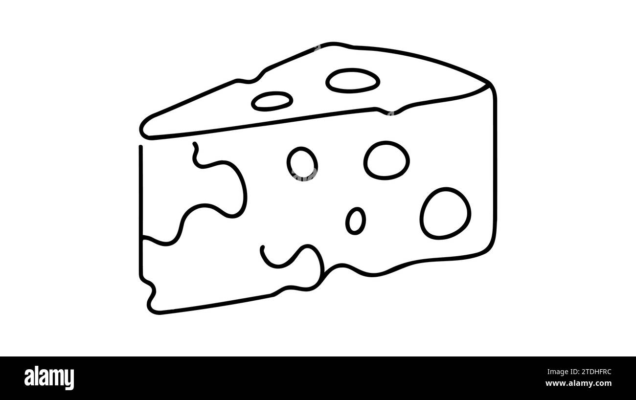 Piece of cheese with holes in one line drawing style. Dairy, milk ...