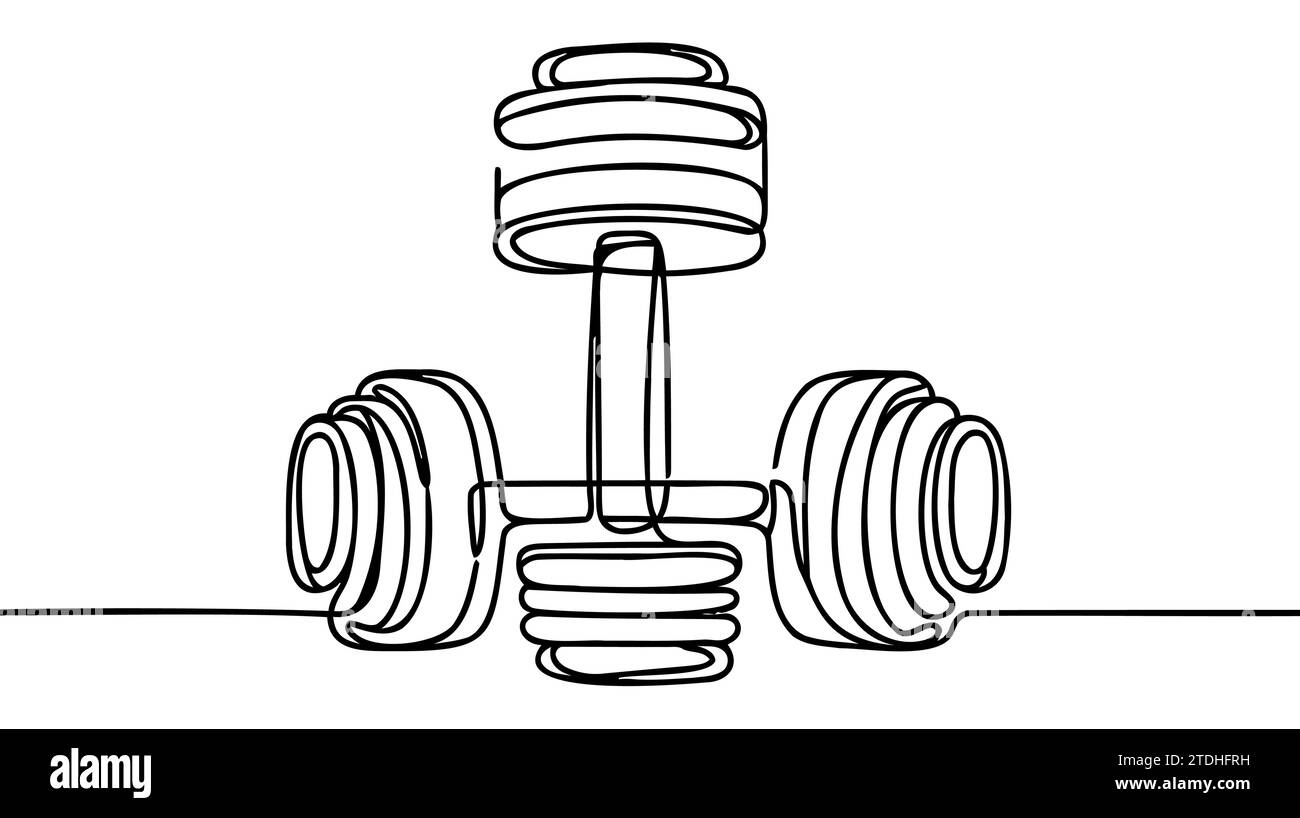 Single continuous line drawing dumbbells flat icon. Thin line signs for ...