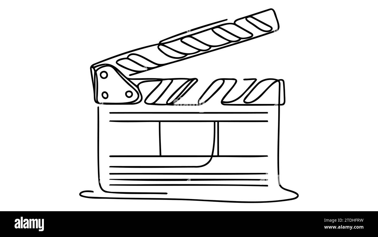 Continuous line drawing of retro old classic movie board clapper ...