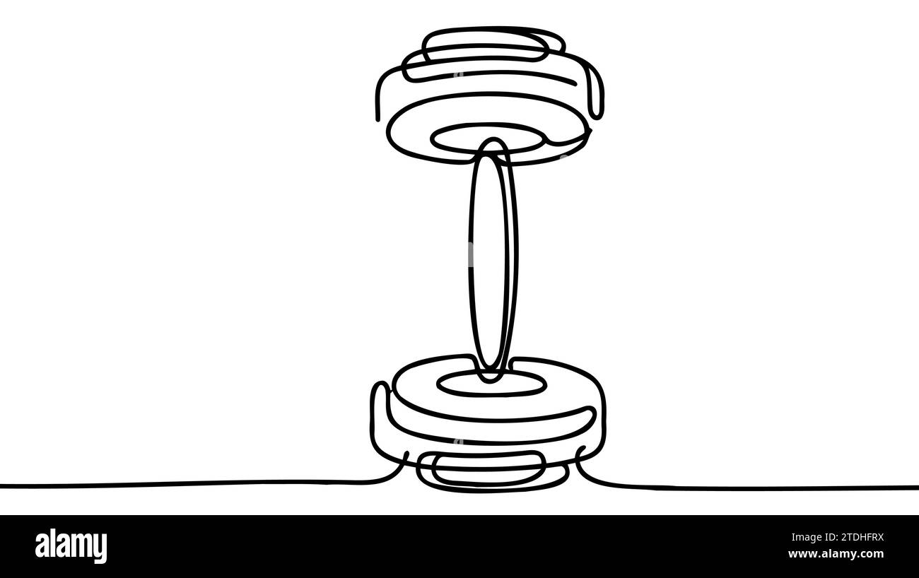 Single continuous line drawing dumbbells flat icon. Thin line signs for ...