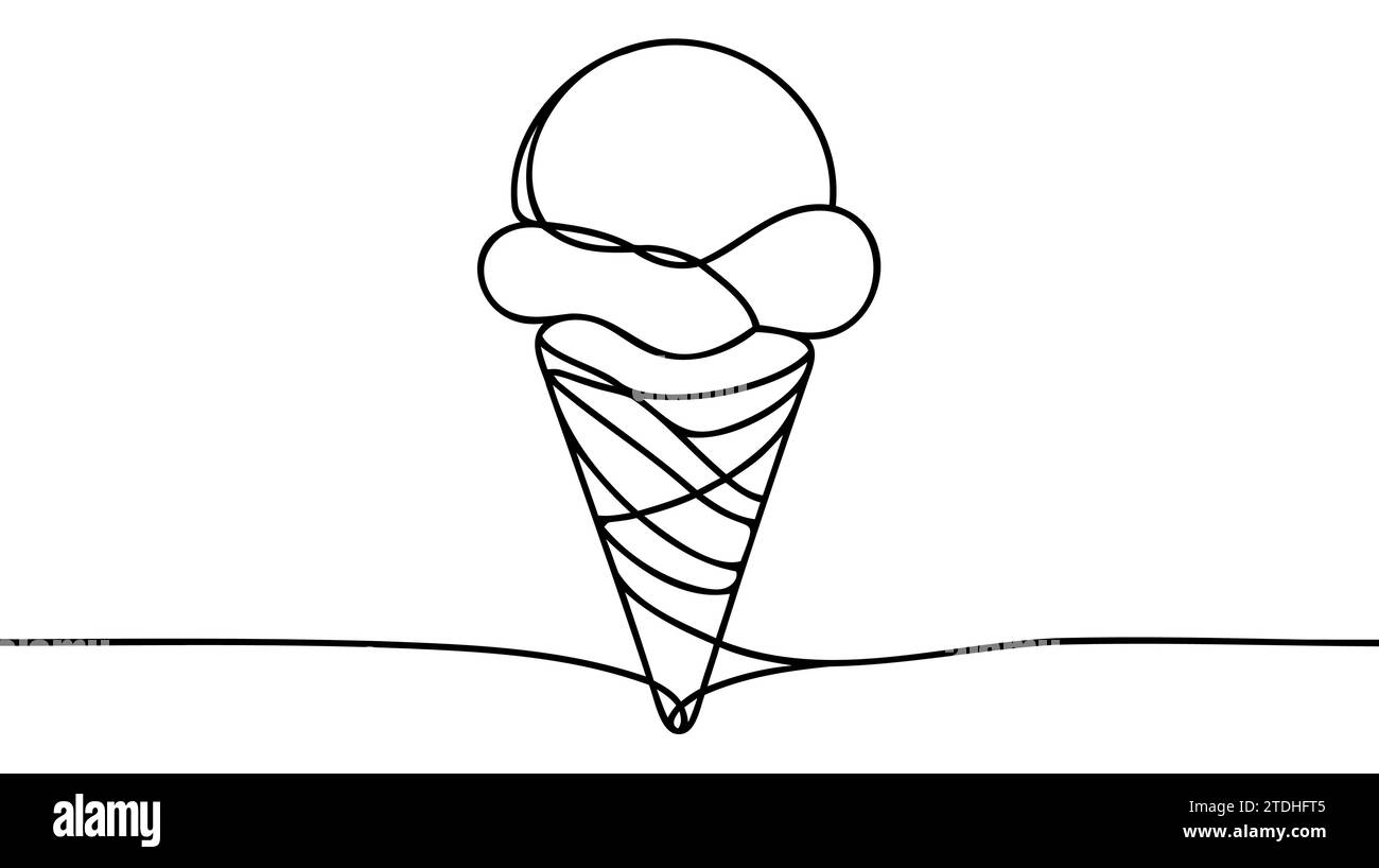 Soft serve ice cream in waffle cone in continuous line art drawing ...