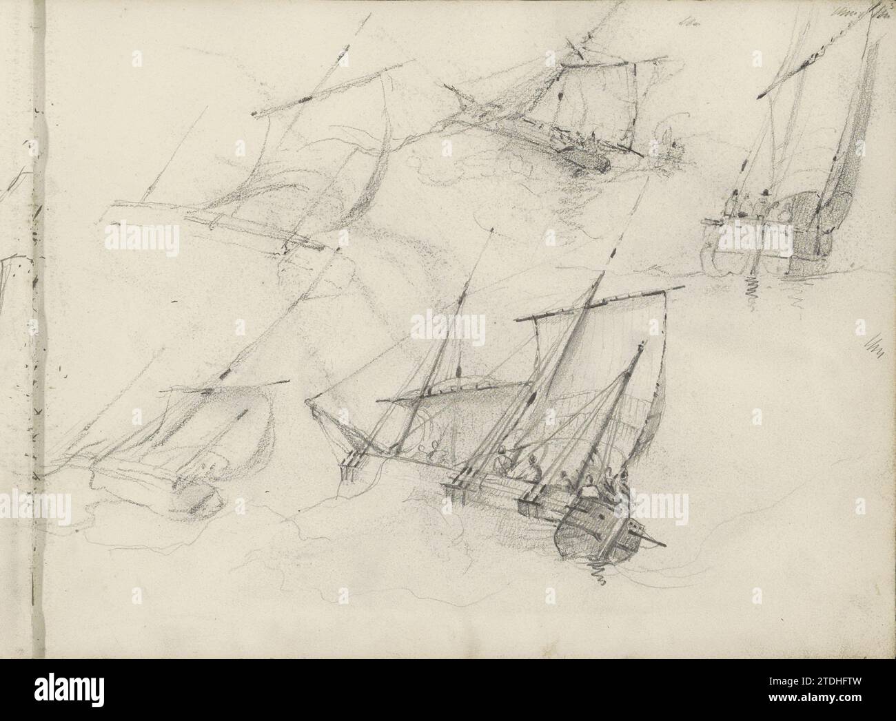 Study sheet with sailing ships, c. 1825 - c. 1875 Leaf 3 Recto from a ...