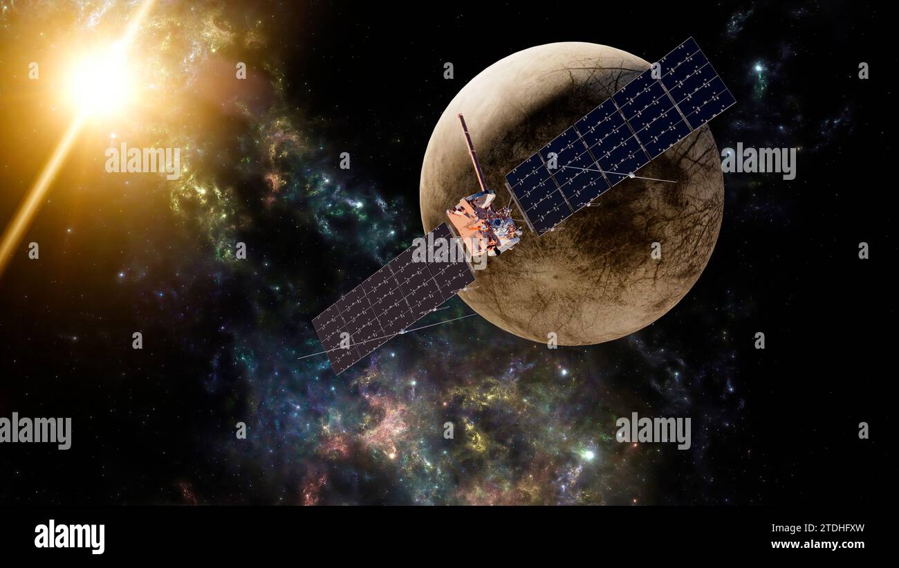 Clipper spacecraft traveling to the moon of Jupiter: Europa. 3d ... Clipper spacecraft traveling to the moon of Jupiter: Europa. 3d ...