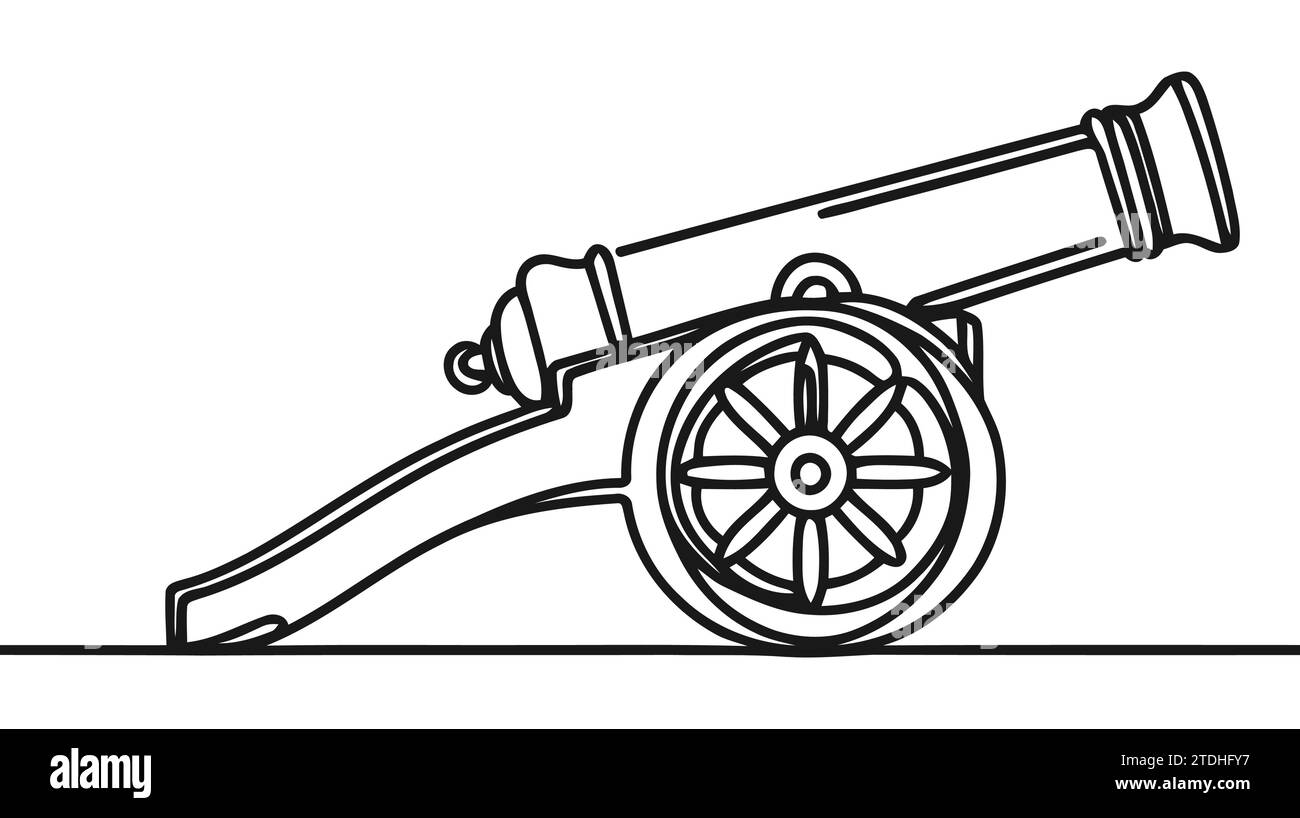 Cannon one line drawing. Cannon continuous line. Army warfare equipment ...