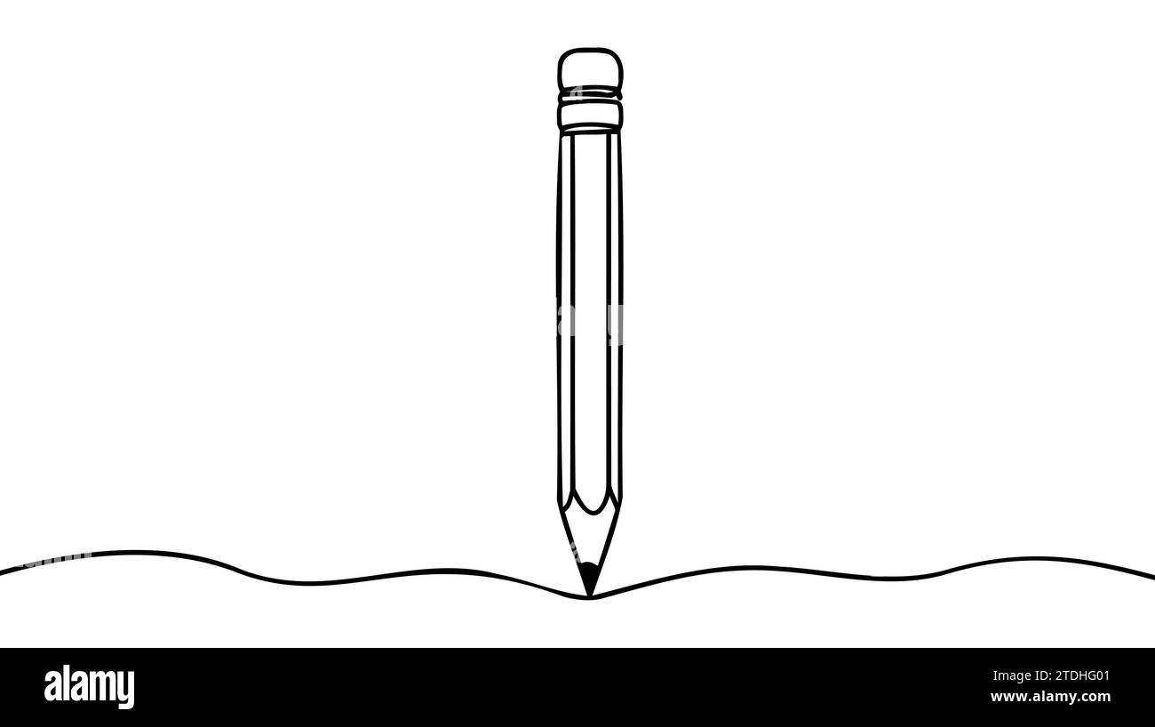Continuous one line drawing wooden pencil for writing on paper. Back to ...