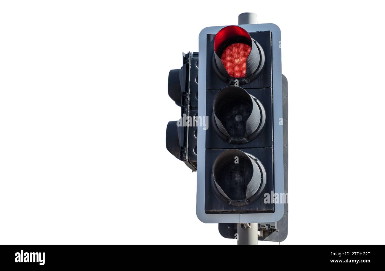 Red traffic light isolated on white transparent, stop sign Stock Photo ...