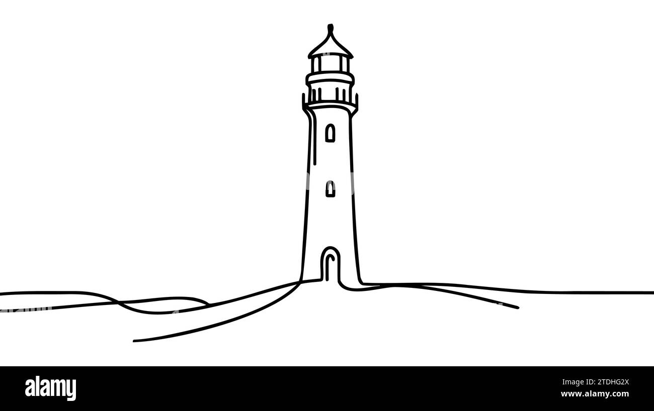Continuous one simple single abstract line drawing of lighthouse icon ...