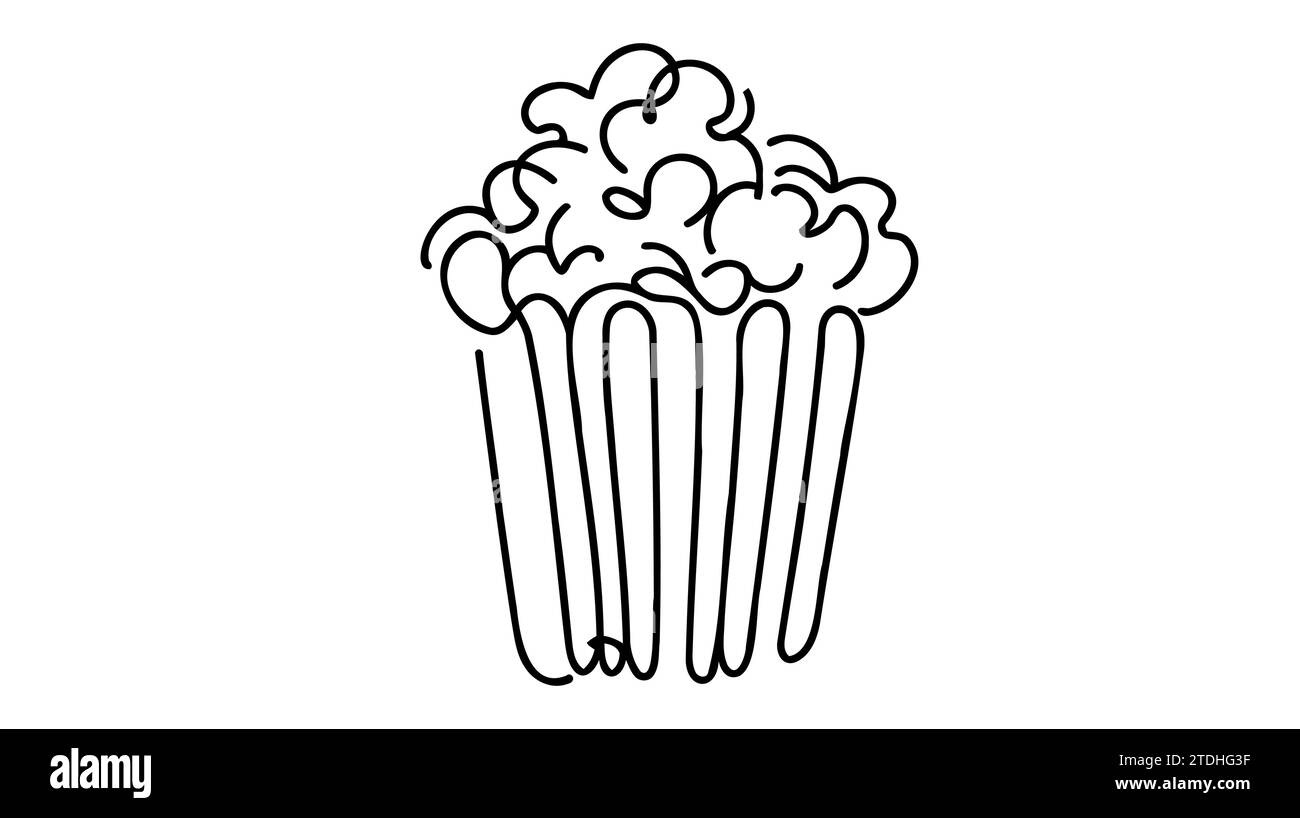 Continuous one line drawing of Popcorn. Popcorn Box line art drawing ...