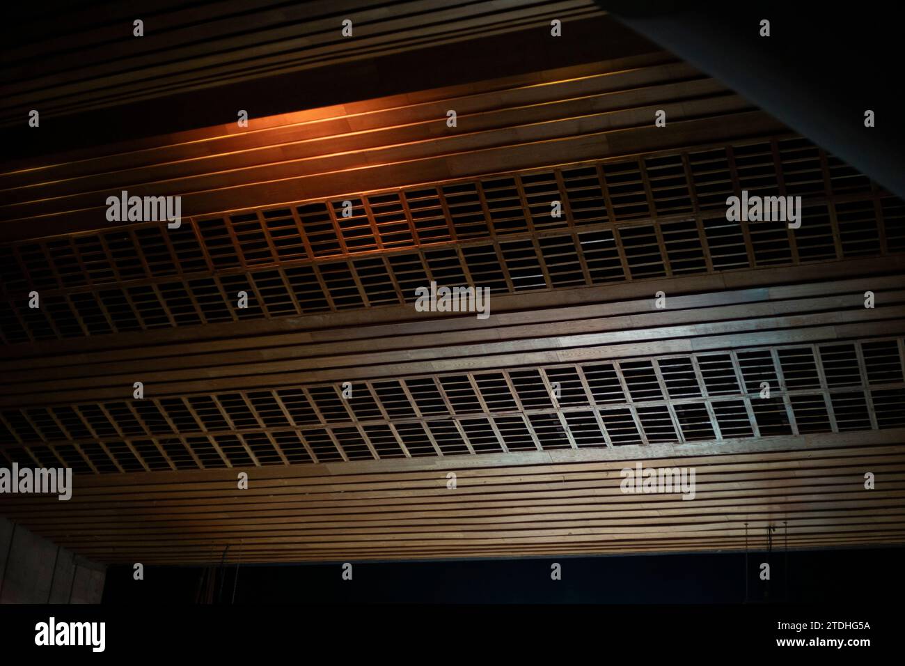 Wooden ceiling in the Great Hall. Acoustic Hall in Detail. Wooden ...