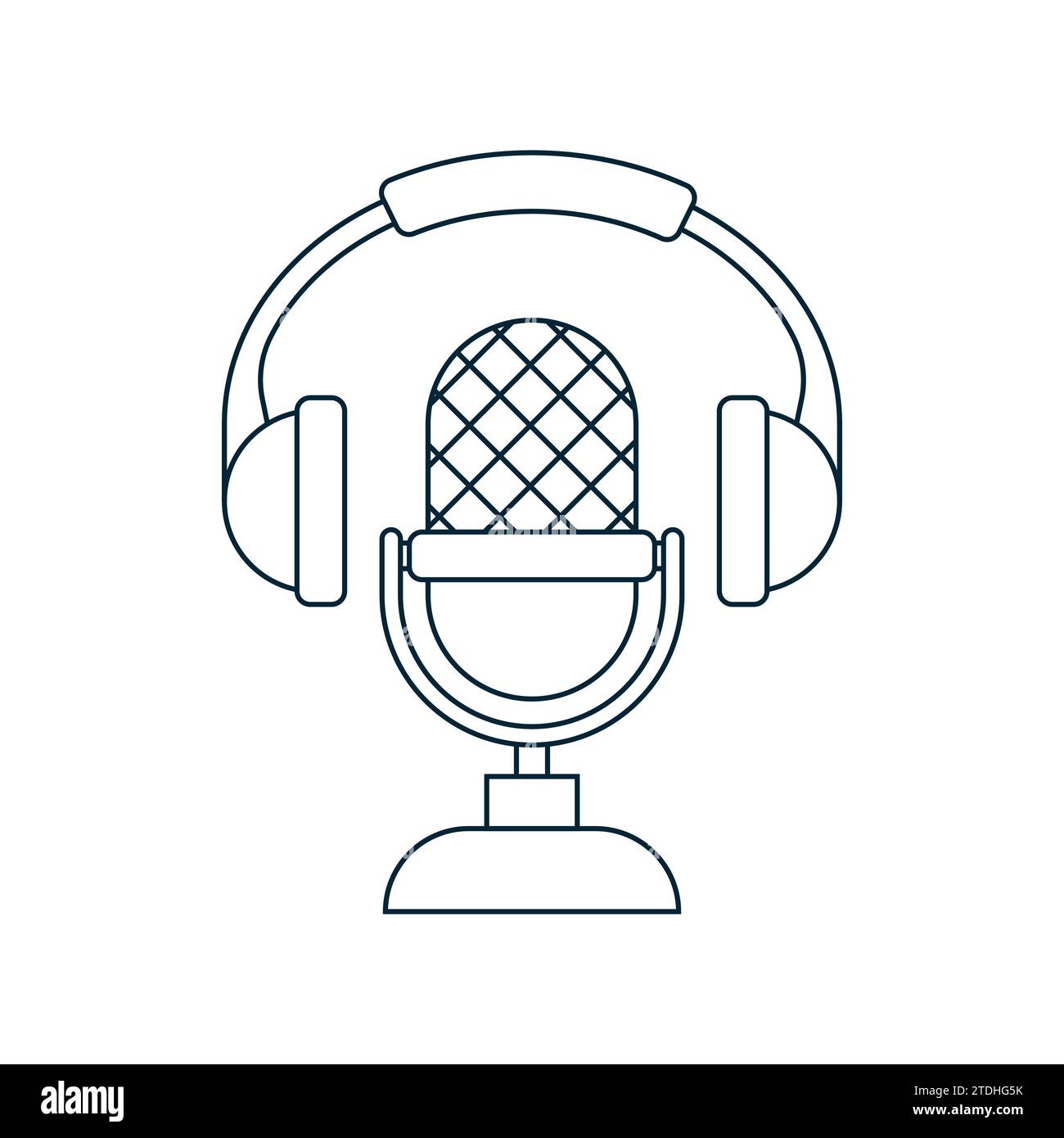 Podcast icon. Microphone and headphones. Outline symbol. Vector ...
