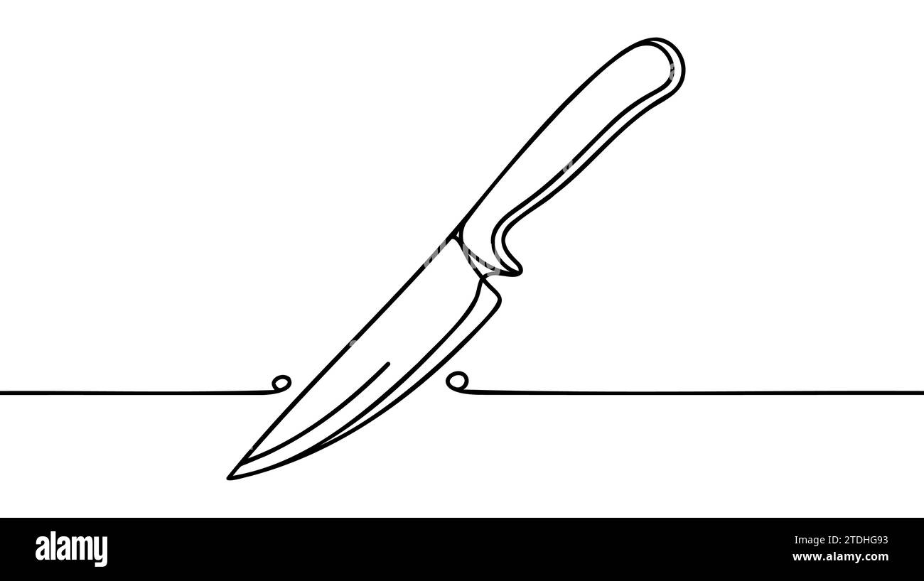 Kitchen knife one line continuous drawing. Kitchen tools continuous one ...