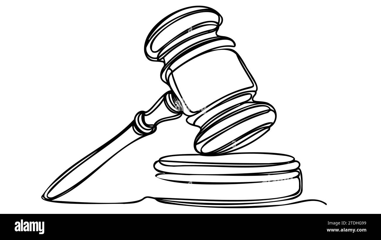 Judge's gavel continuous one line drawing minimalism design isolated on ...