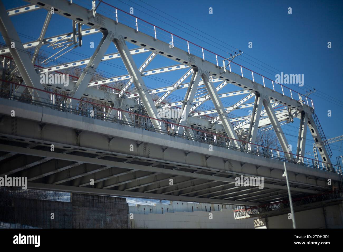 Bridge with railway. Steel bridge. Transport architecture for trains ...