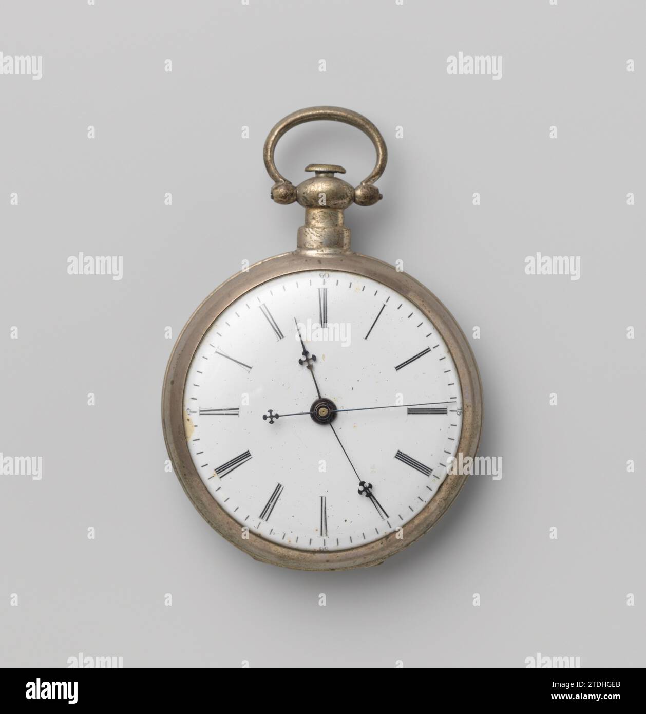 Watch, duplex, of silver, with smooth rear bottom and white enamelled ...