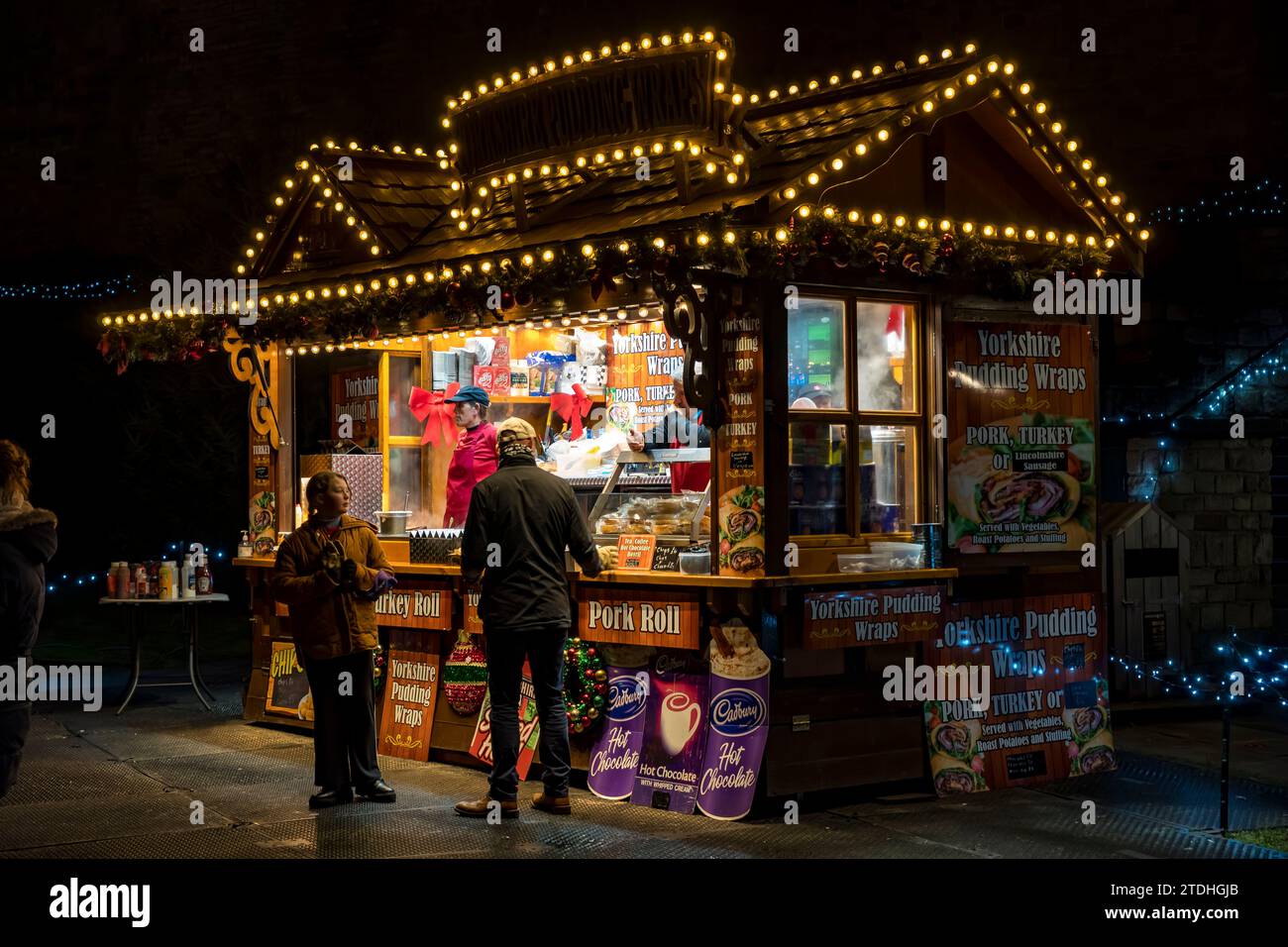 Yorkshire Pudding Wraps stall at night, Lincoln castle, Lincoln City ...