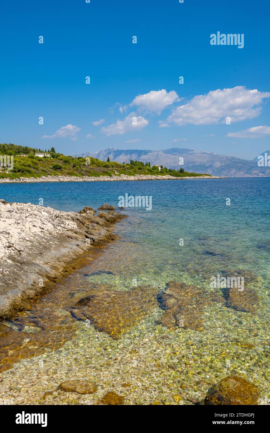 Looking towards the greek mainland from a beach near Elia Beach on the ...