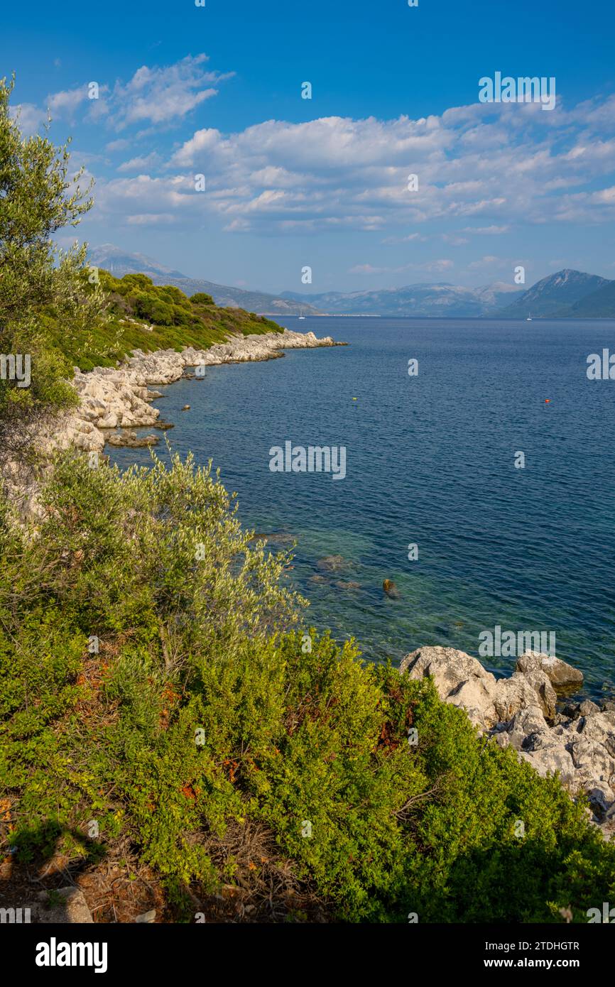 Looking towards the greek mainland from a beach near Elia Beach on the ...