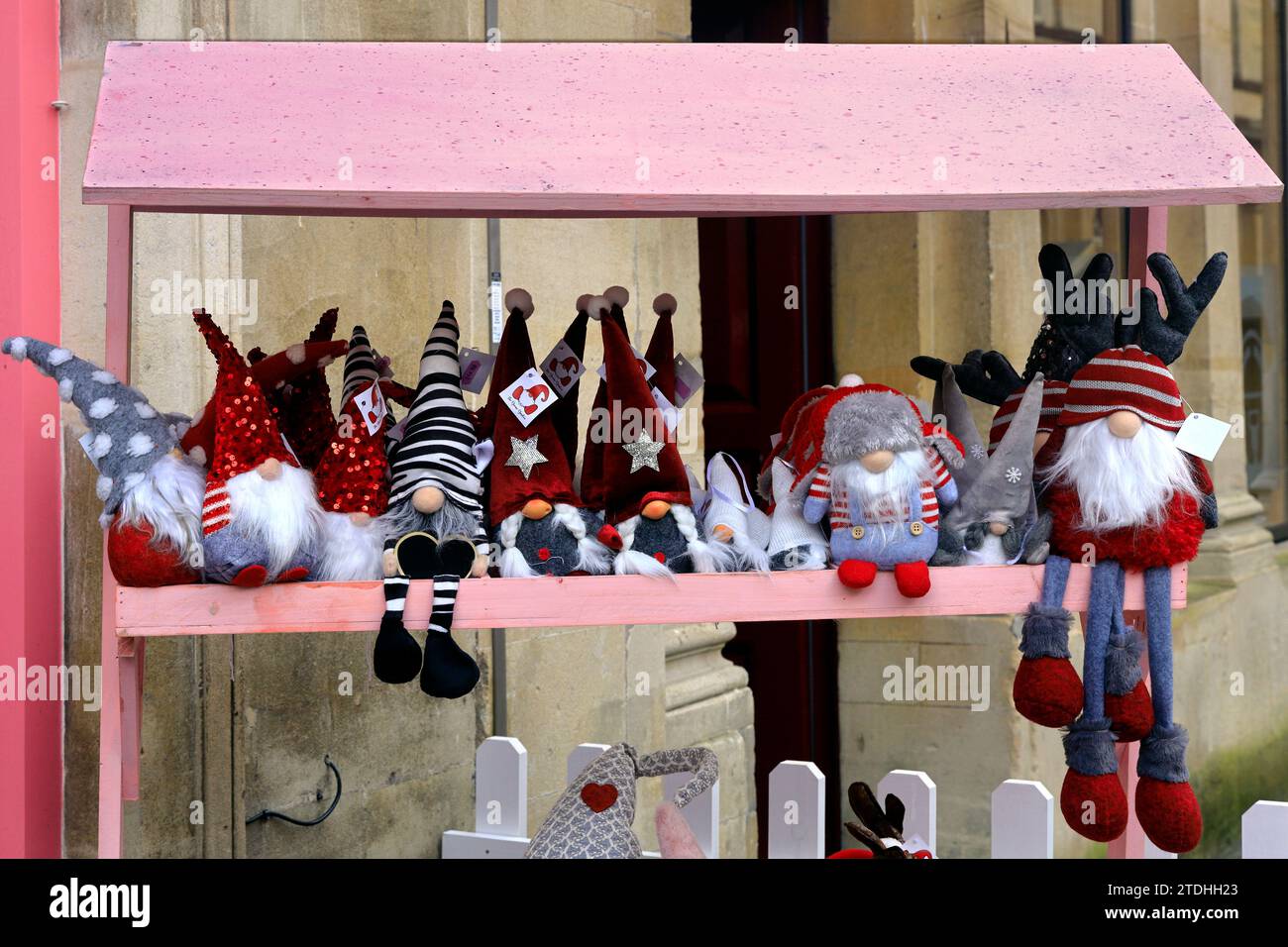 Cute comic Christmas toys for sale on display outside shop in Bath ...