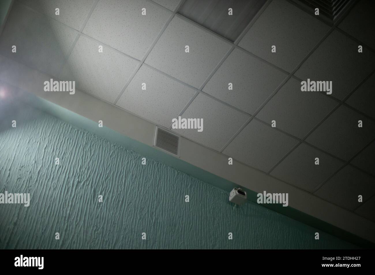 Smoke under ceiling. Smoke in room. It's dangerous situation ...