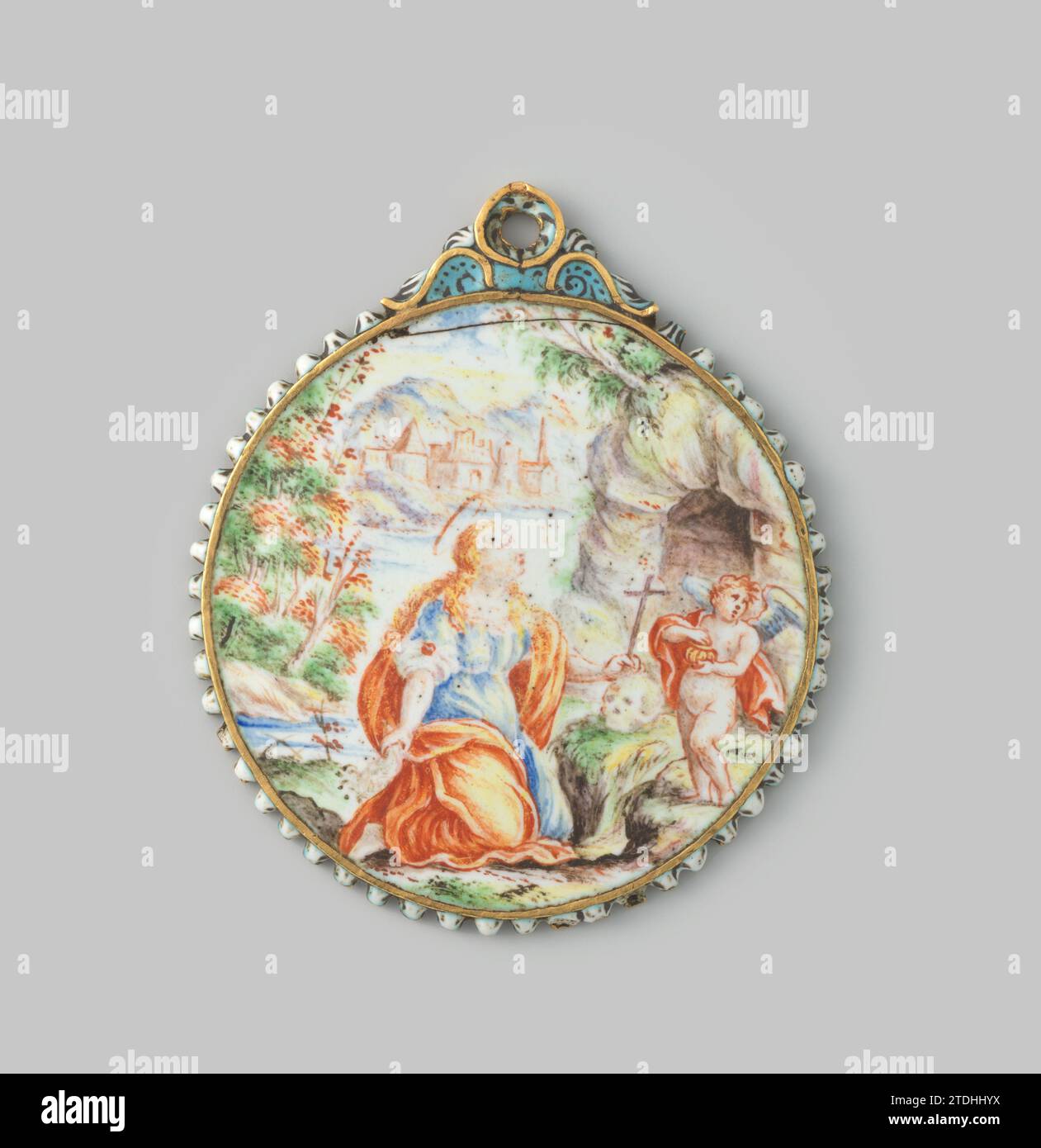 Medallon, painted in multicolored email with performances from the life ...