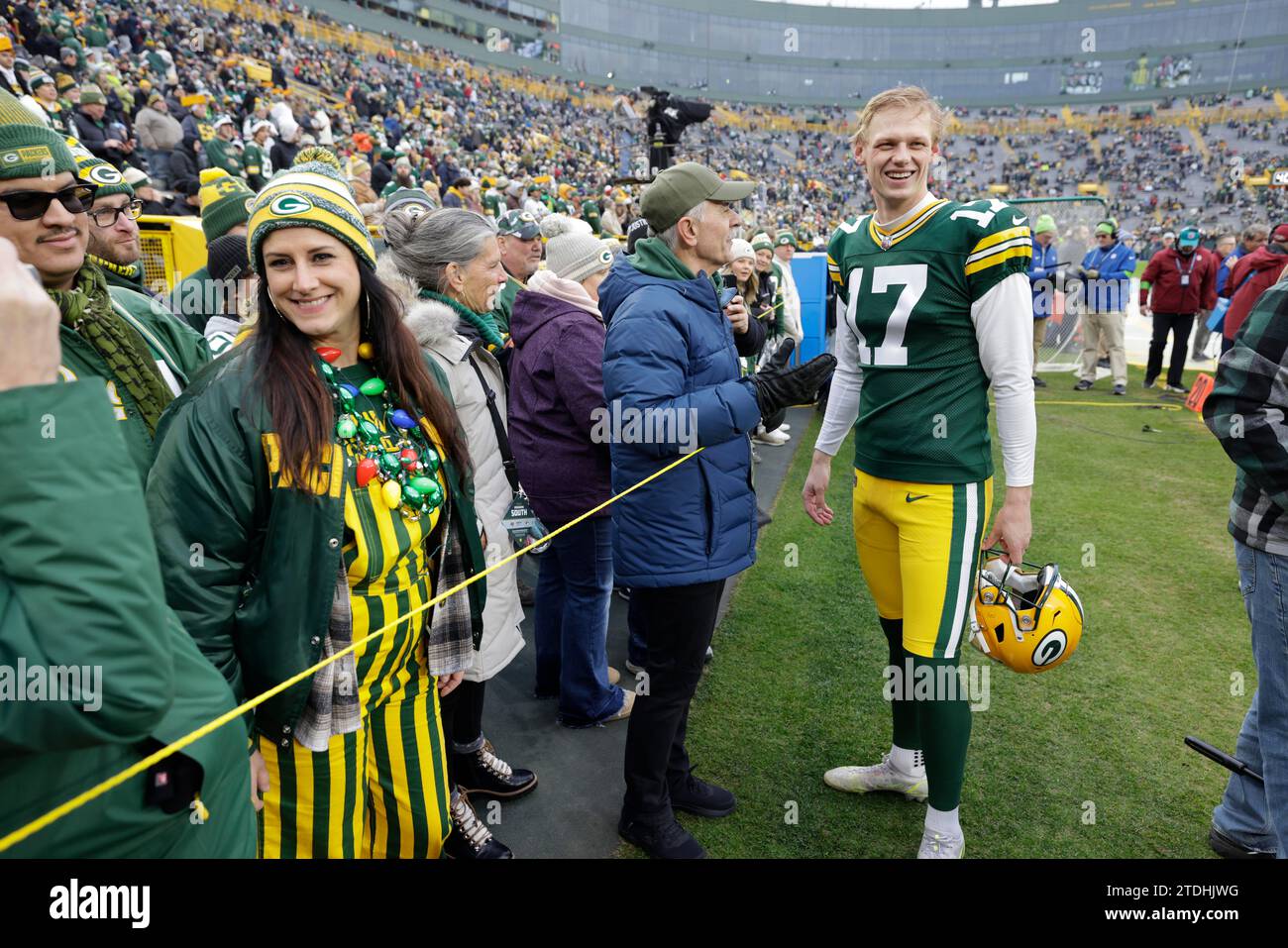 Green Bay Packers place kicker Anders Carlson (17) before an NFL ...