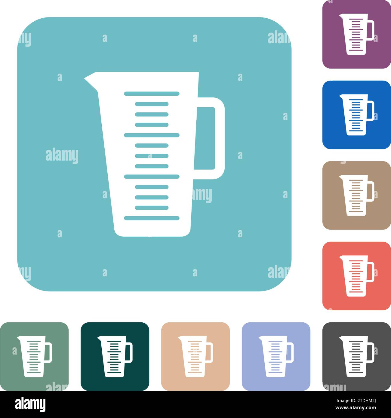 Measuring cup solid white flat icons on color rounded square backgrounds Stock Vector Image ...