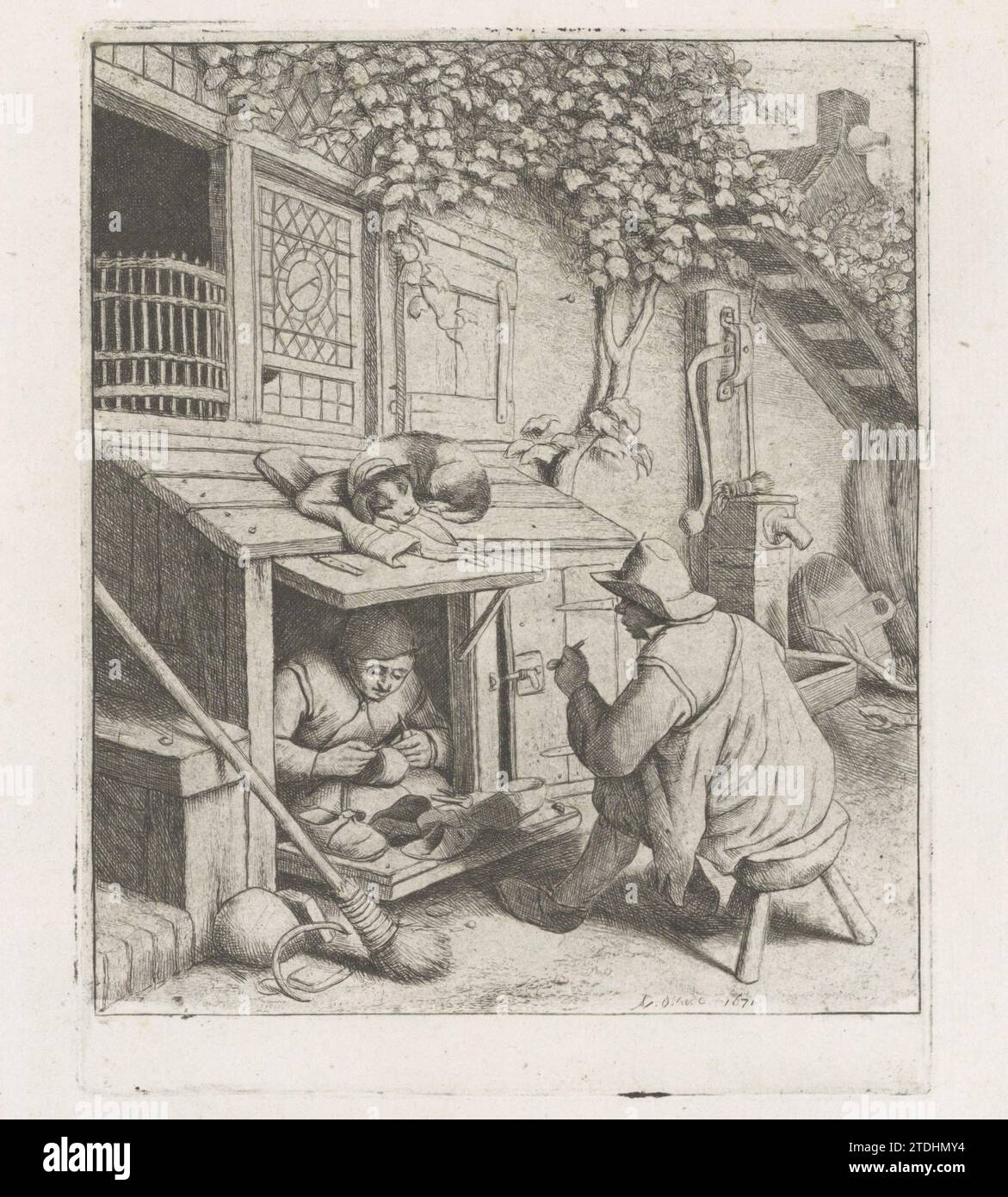 Shoemaker in a workshop in front of his house, 1846 - 1900 A shoemaker ...