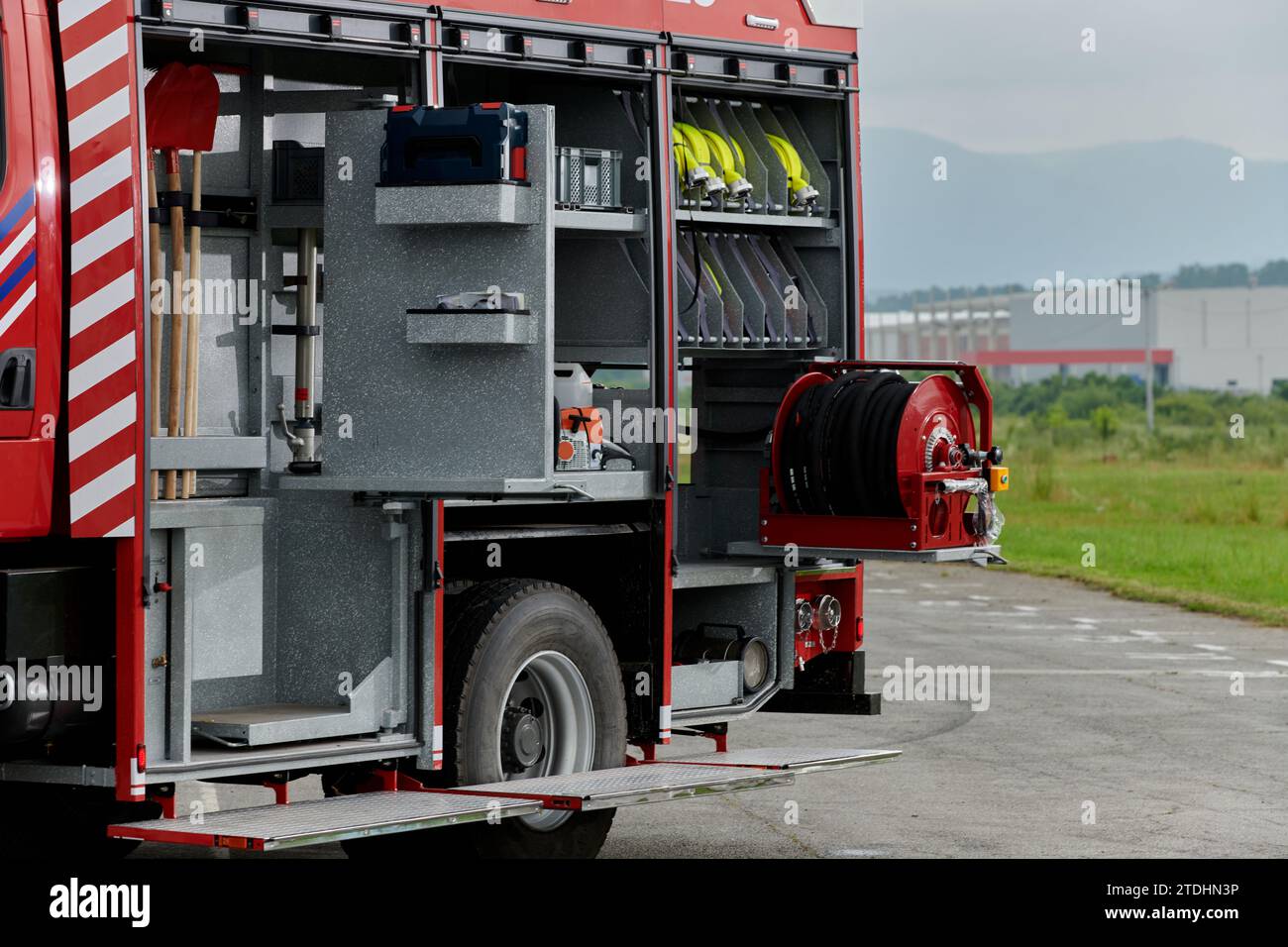 In this detailed close-up, a high-tech rescue tool, meticulously ...