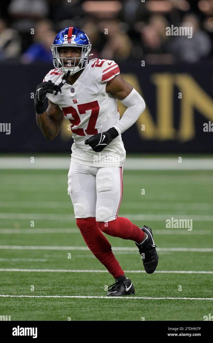 New York Giants safety Jason Pinnock (27) runs during an NFL football ...