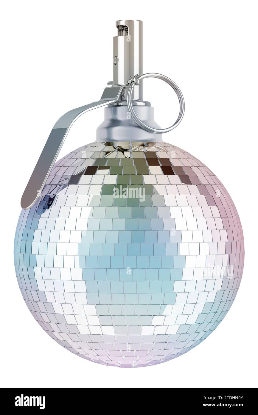 Mirror disco ball as grenade, 3D rendering isolated on white background ...