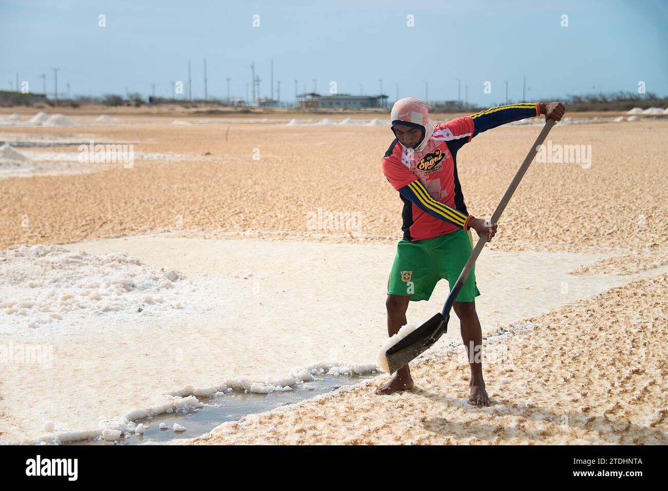 Man extracting salt in the mines of Manaure Stock Photo - Alamy