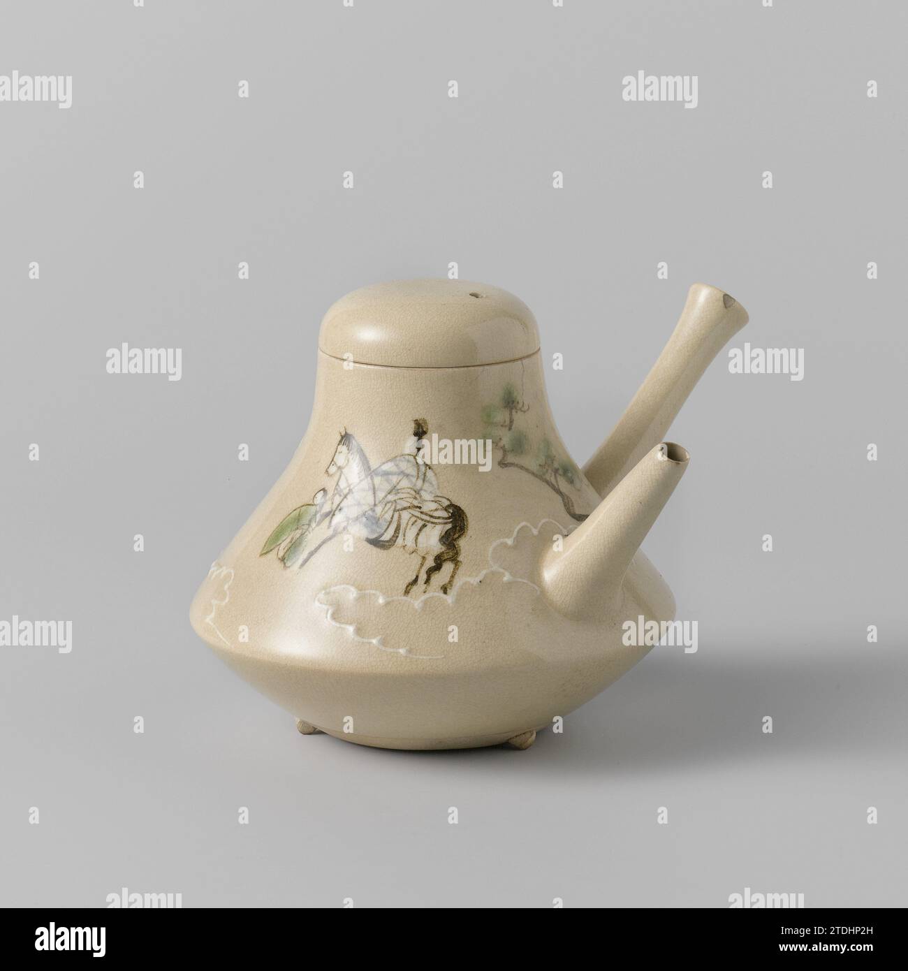 Teapot with a horsemen in a landscape, anonymous, c. 1800 - c. 1825 Teapot of stoneware with a ...