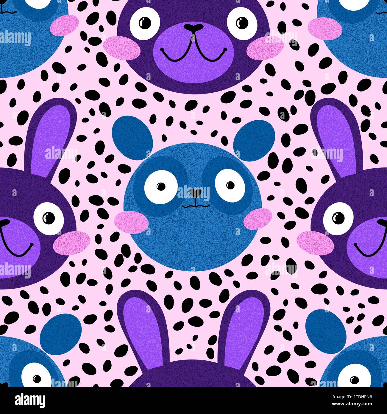 Cartoon retro animals seamless rabbits and bears pattern for wrapping ...