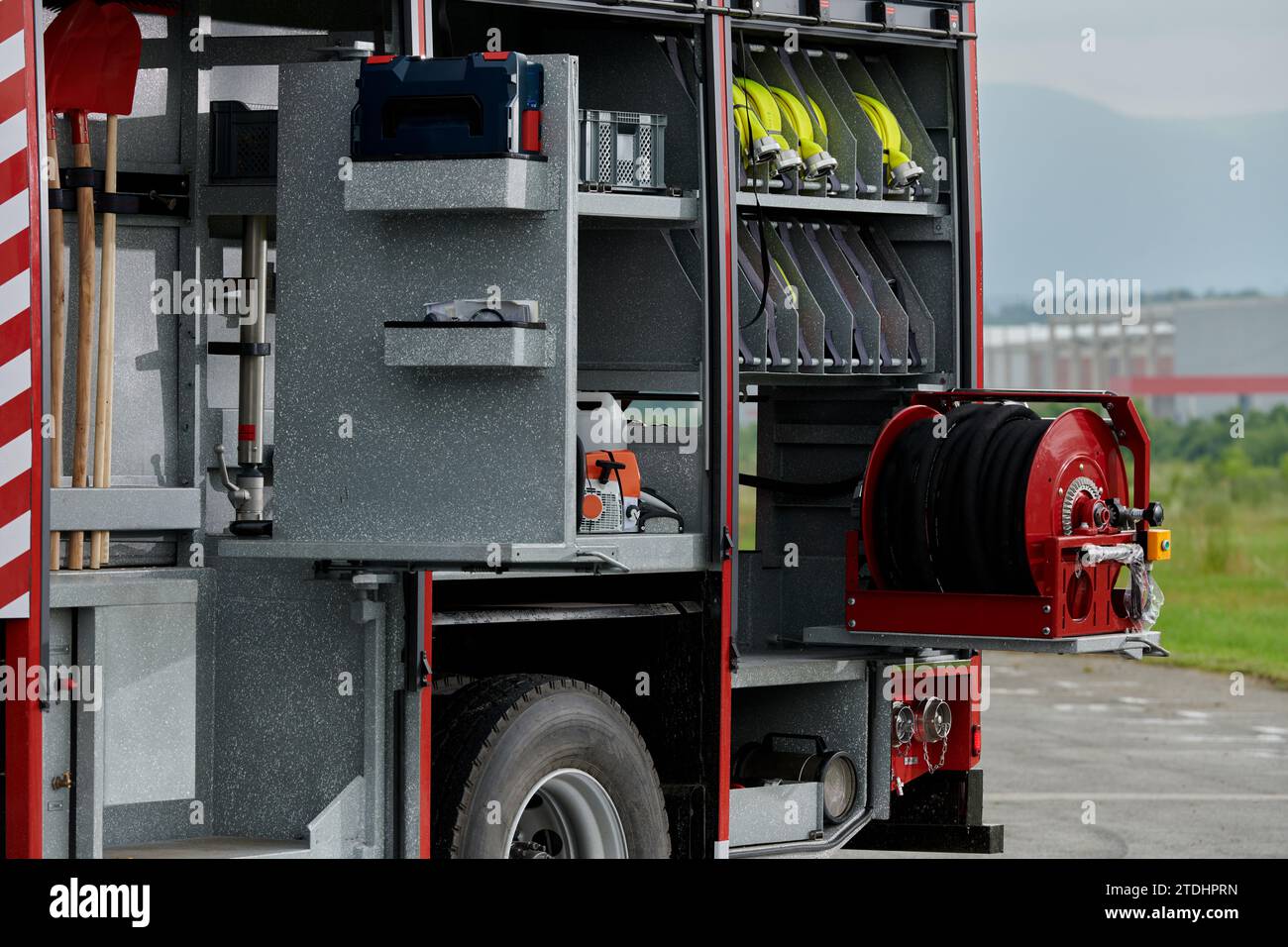 In this detailed close-up, a high-tech rescue tool, meticulously ...