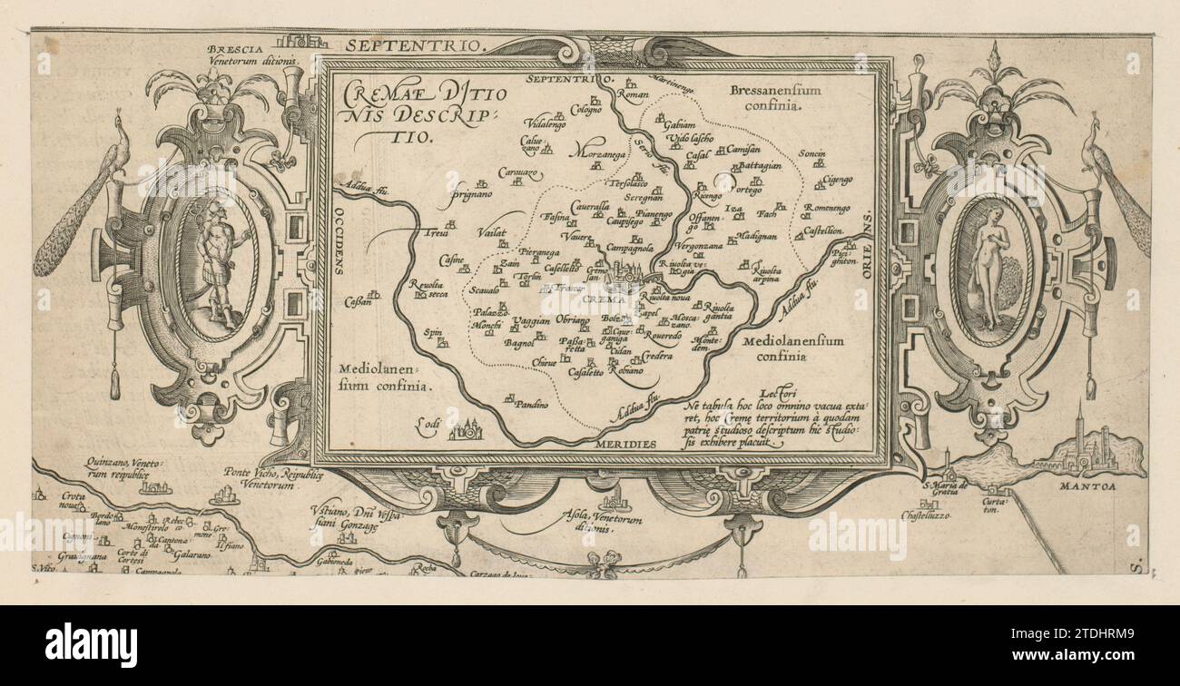 Cartouche with Map of Crema, 1579 Rectangular rolling cartouche with a ...