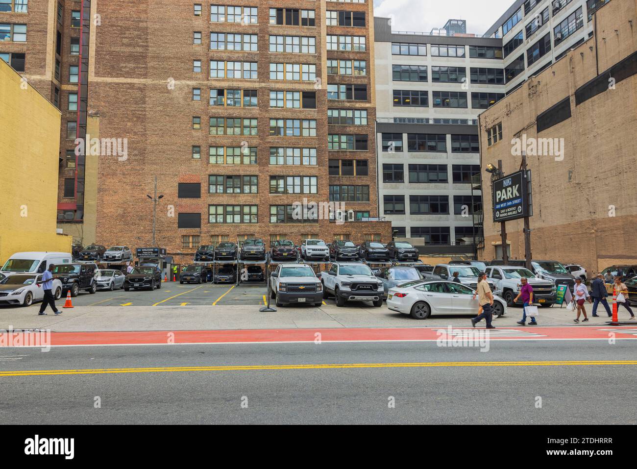 View of a two-story car parking facility on 34th Street, Manhattan ...