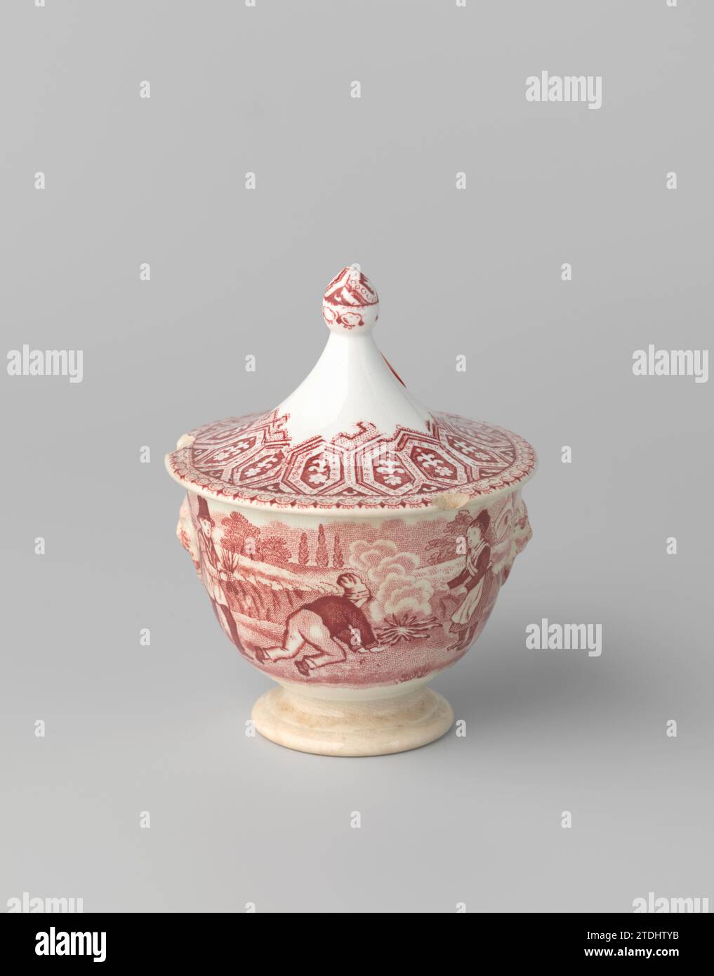 Sugar bowl with lid, with children playing, Petrus Regout, 1874 Sugar ...