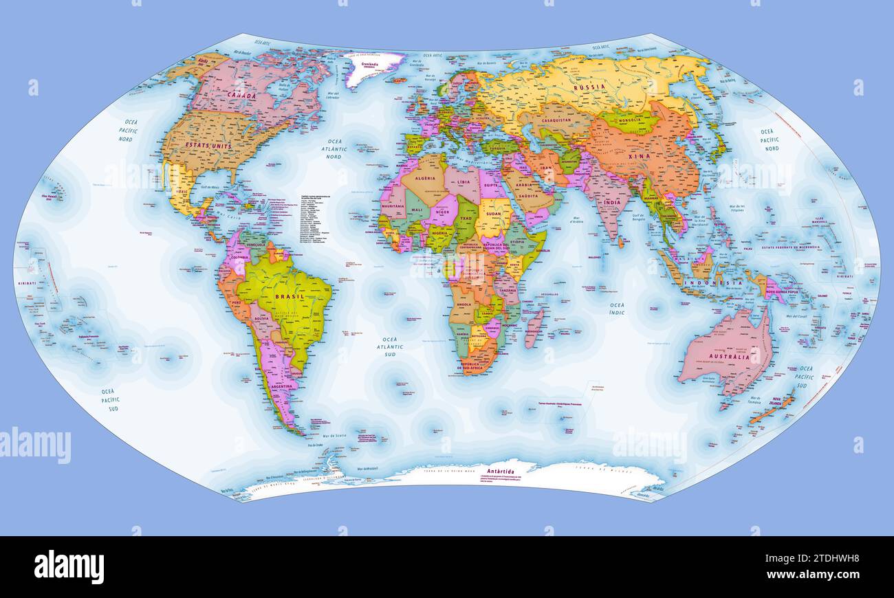 Catalan language political world map Wagner VII projection Stock Vector ...