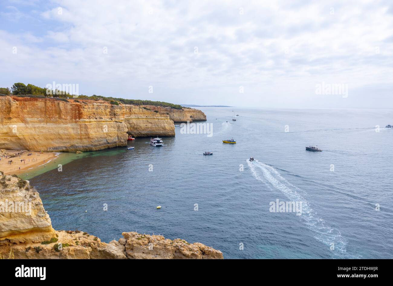 Beautiful seascape view of the Benagil coast in the Algarve, with tour ...