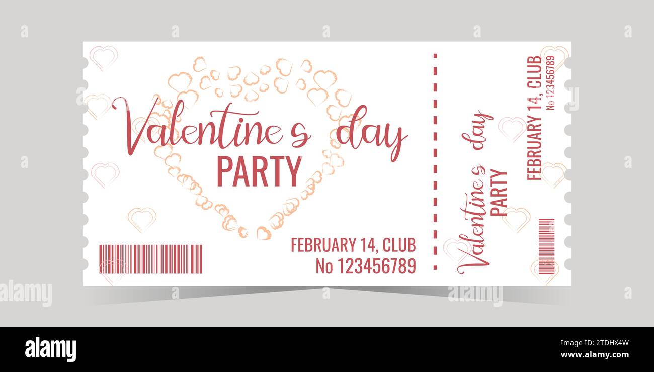 Valentine Day party ticket festive template layout. An airy heart of ...