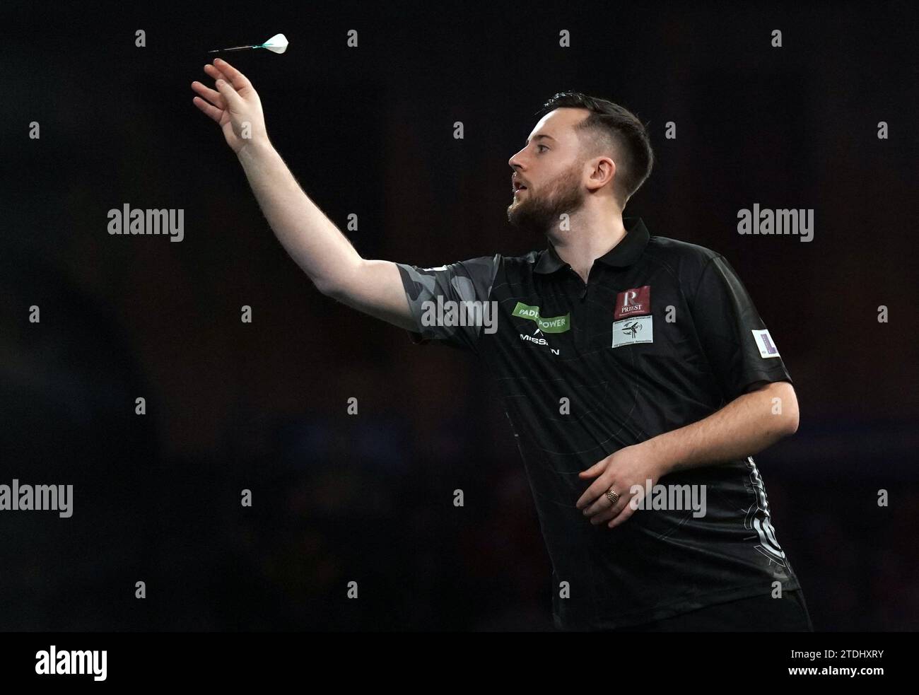 Connor Scutt in action against Gerwyn Price on day four of the Paddy ...