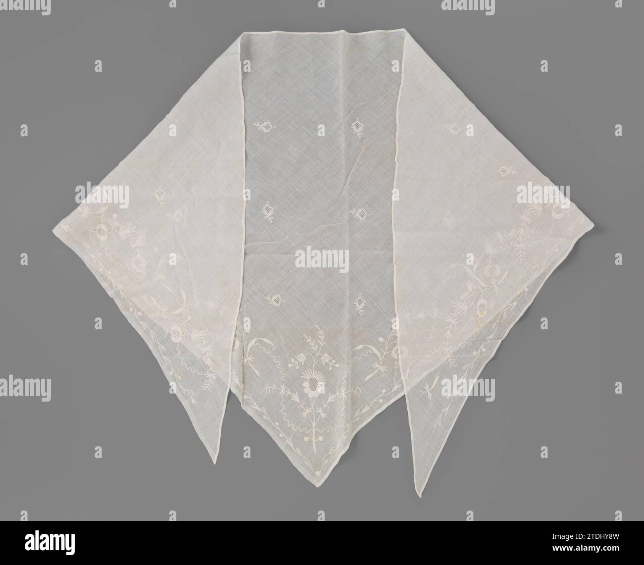 Fichu made of cotton cheese cloth, triangular, tagged with floral ...