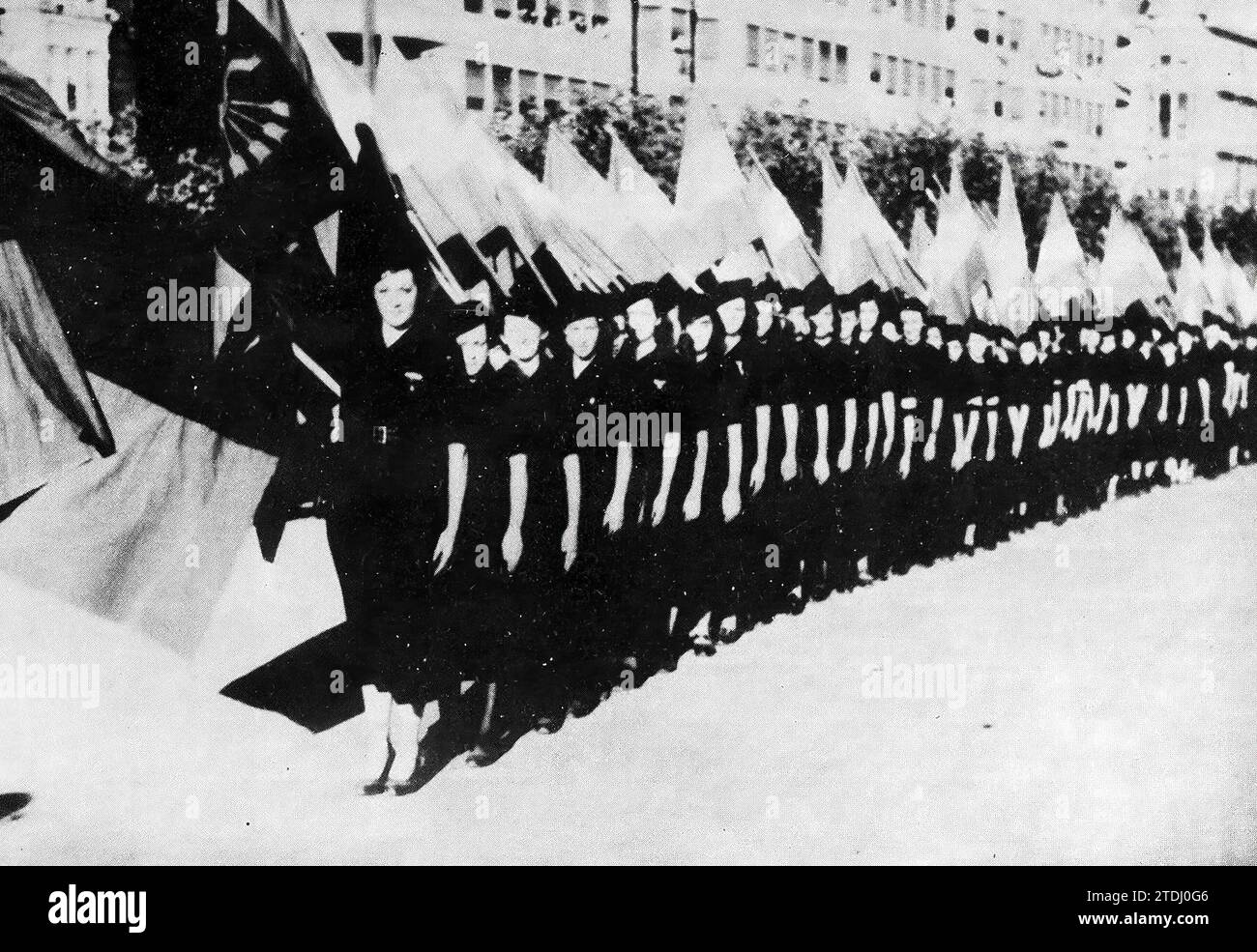 Parade of the Santander Women's Phalanx Days after its occupation by ...