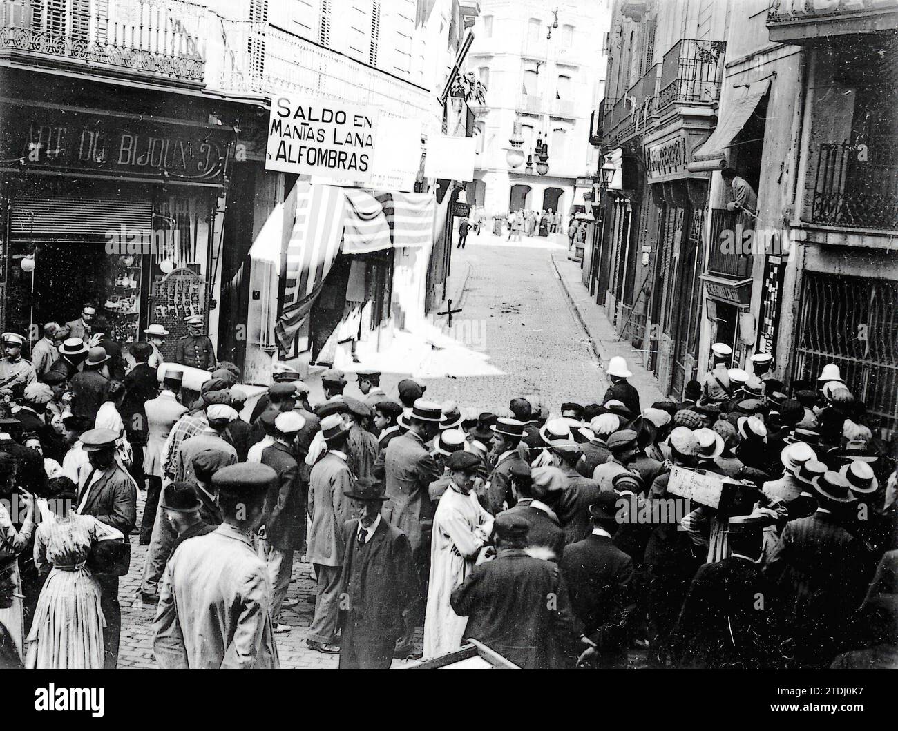 10/14/1909. Dynamite in Barcelona. Site (X) where a bomb was placed on ...