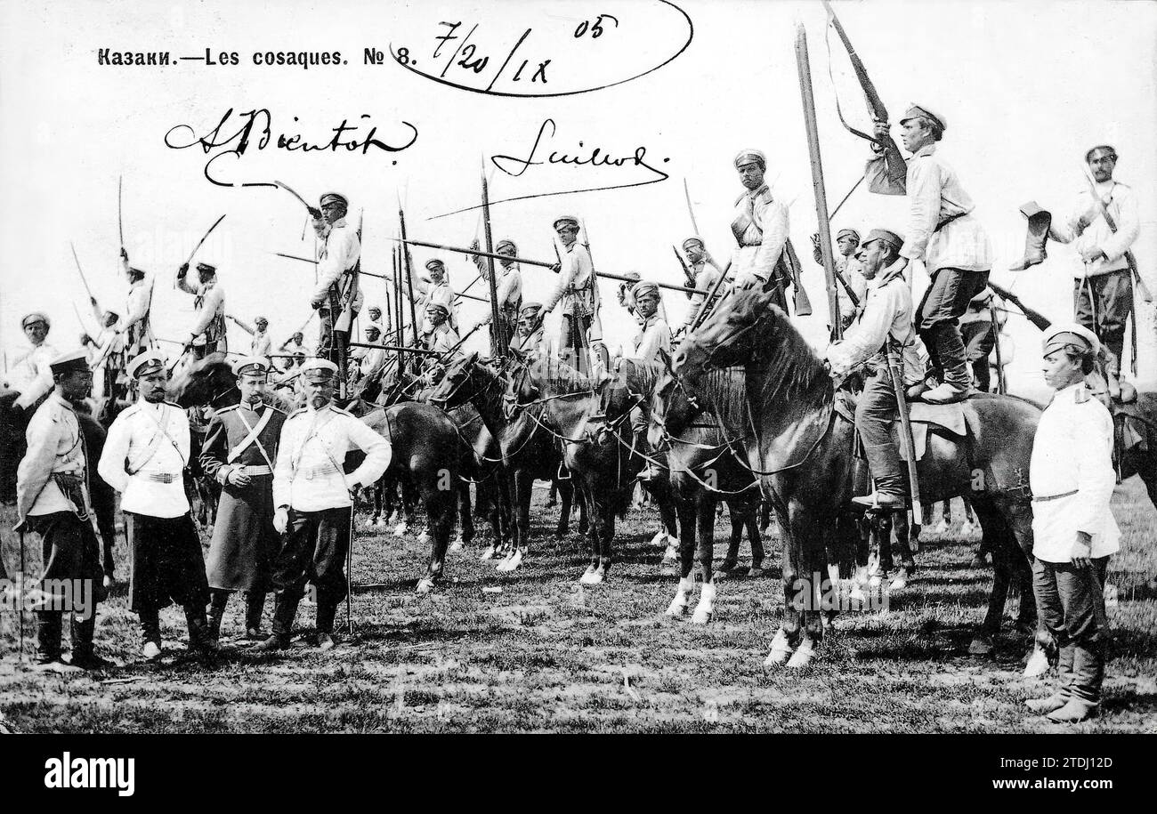 05/16/1908. The Russian army. A "Sotnia" of Cossacks Doing Horse Riding ...