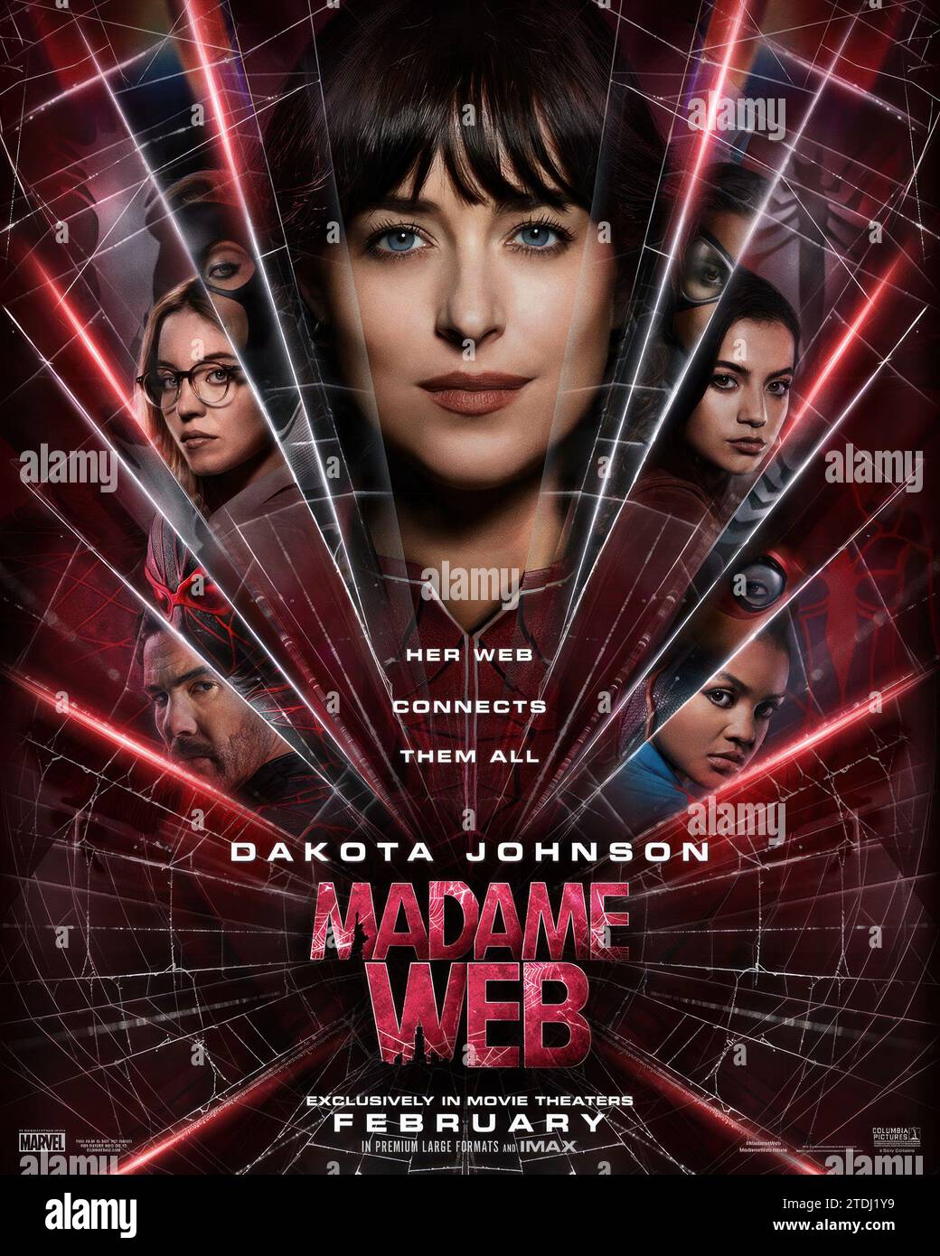 MADAME WEB, US poster, from left: Tahar Rahim, Sydney Sweeney, Dakota Johnson as Madame Web ...