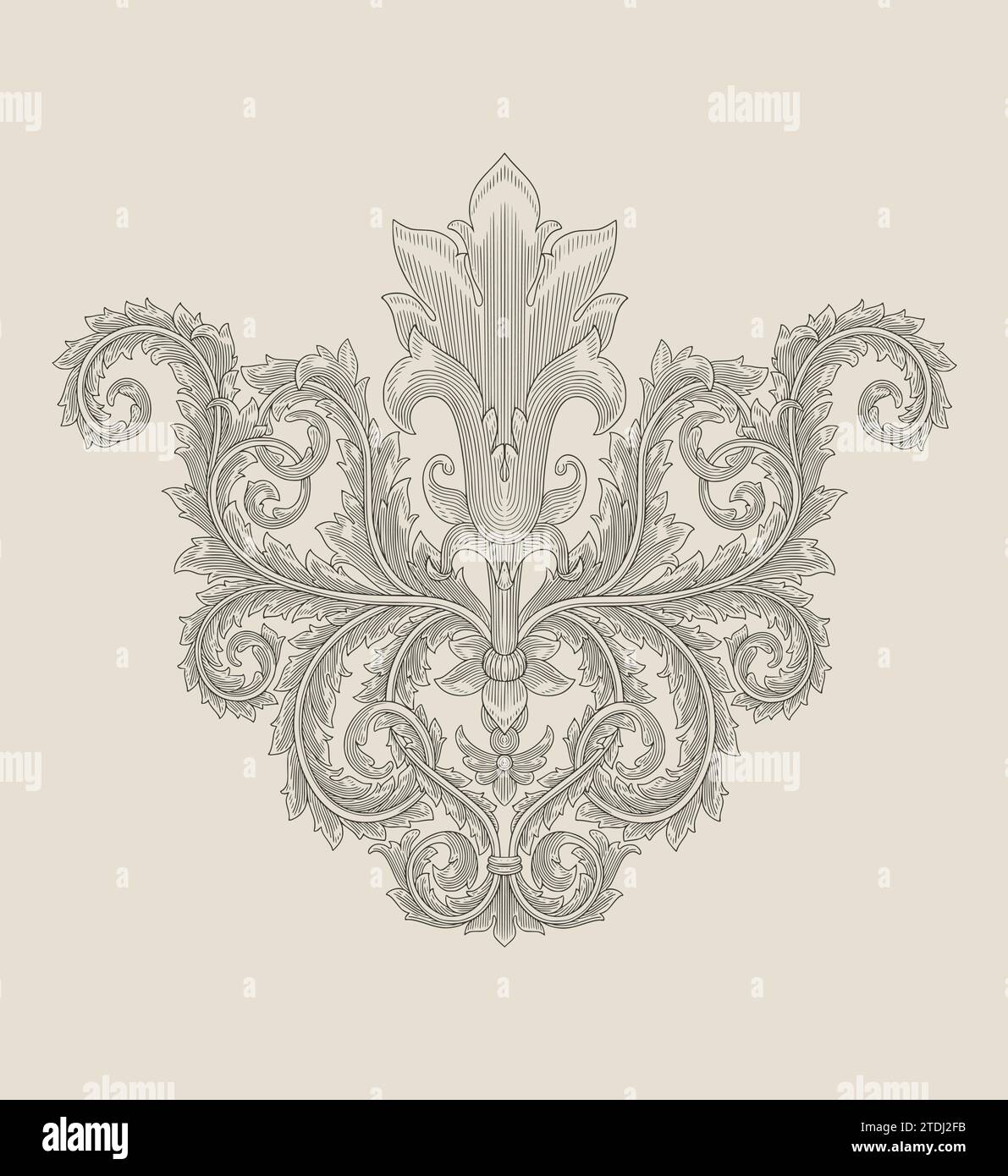 vintage baroque ornament floral frame, antique engraving drawing ...