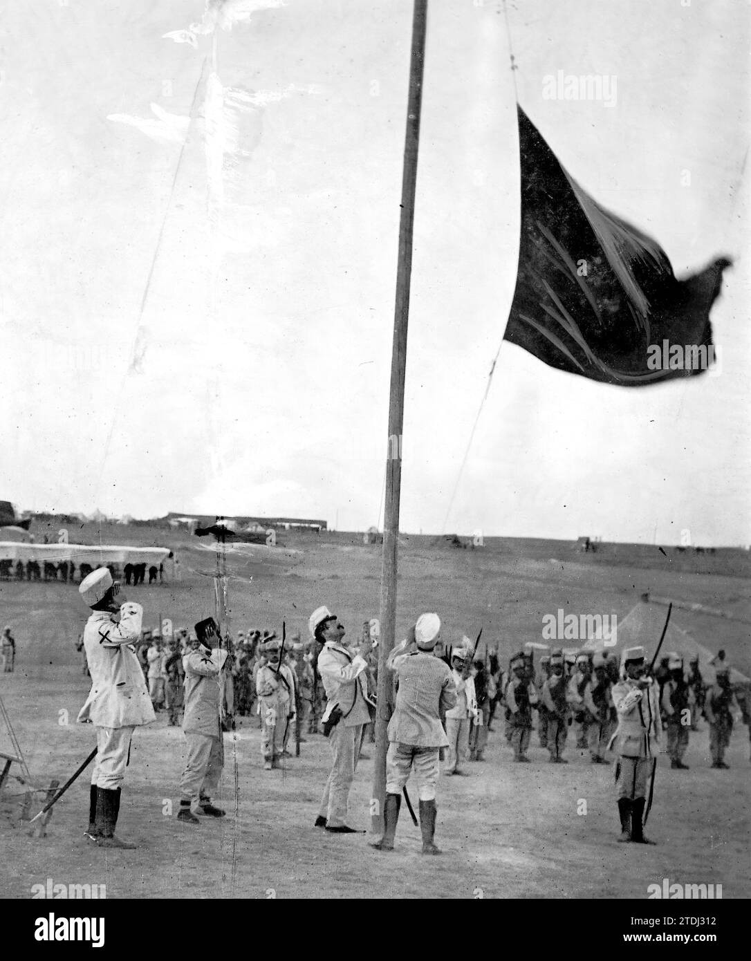 09/01/1909. Camp scene. At sunset the Flags are lowered in the Forts ...